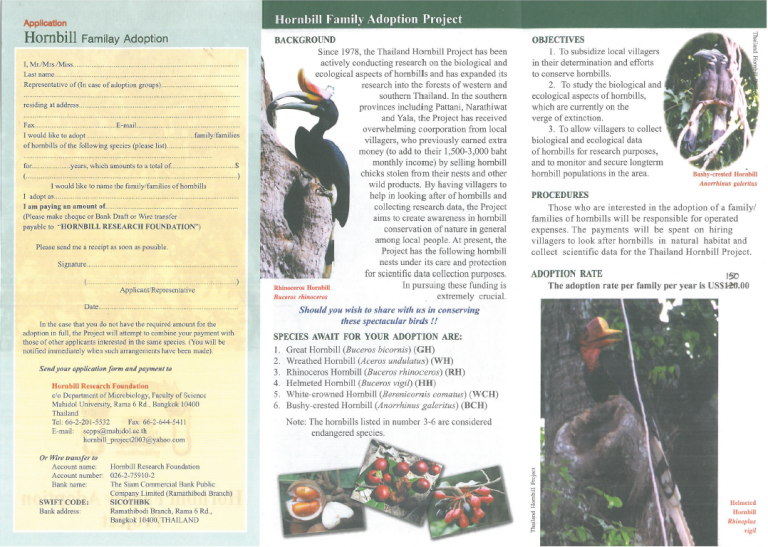 อุปการะครอบครัวนกเงือก - มูลนิธิศึกษาวิจัยนกเงือก - Thailand Hornbill ...